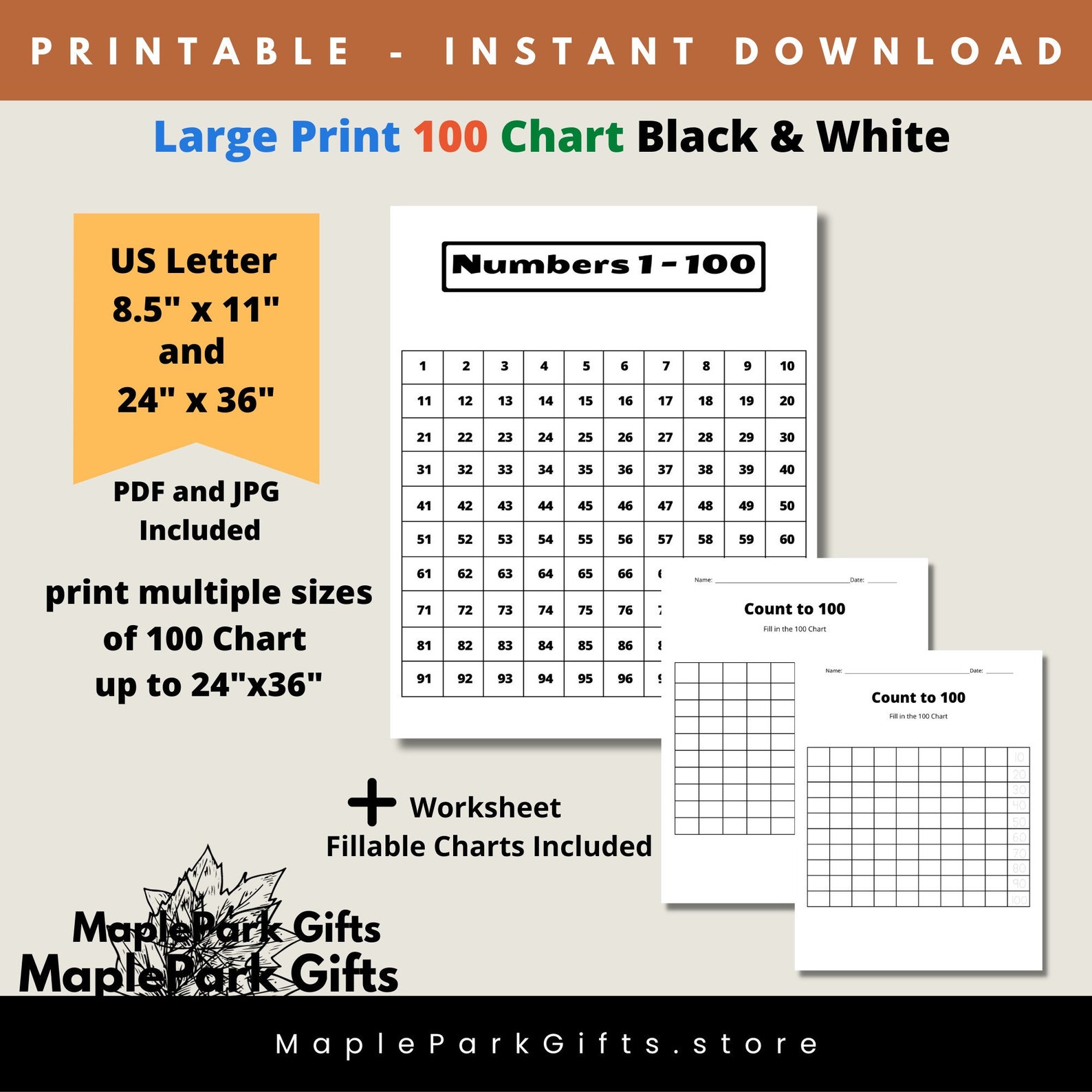 Hundreds Chart | Printable 1-100 Chart | Homeschool Printable| Large ...