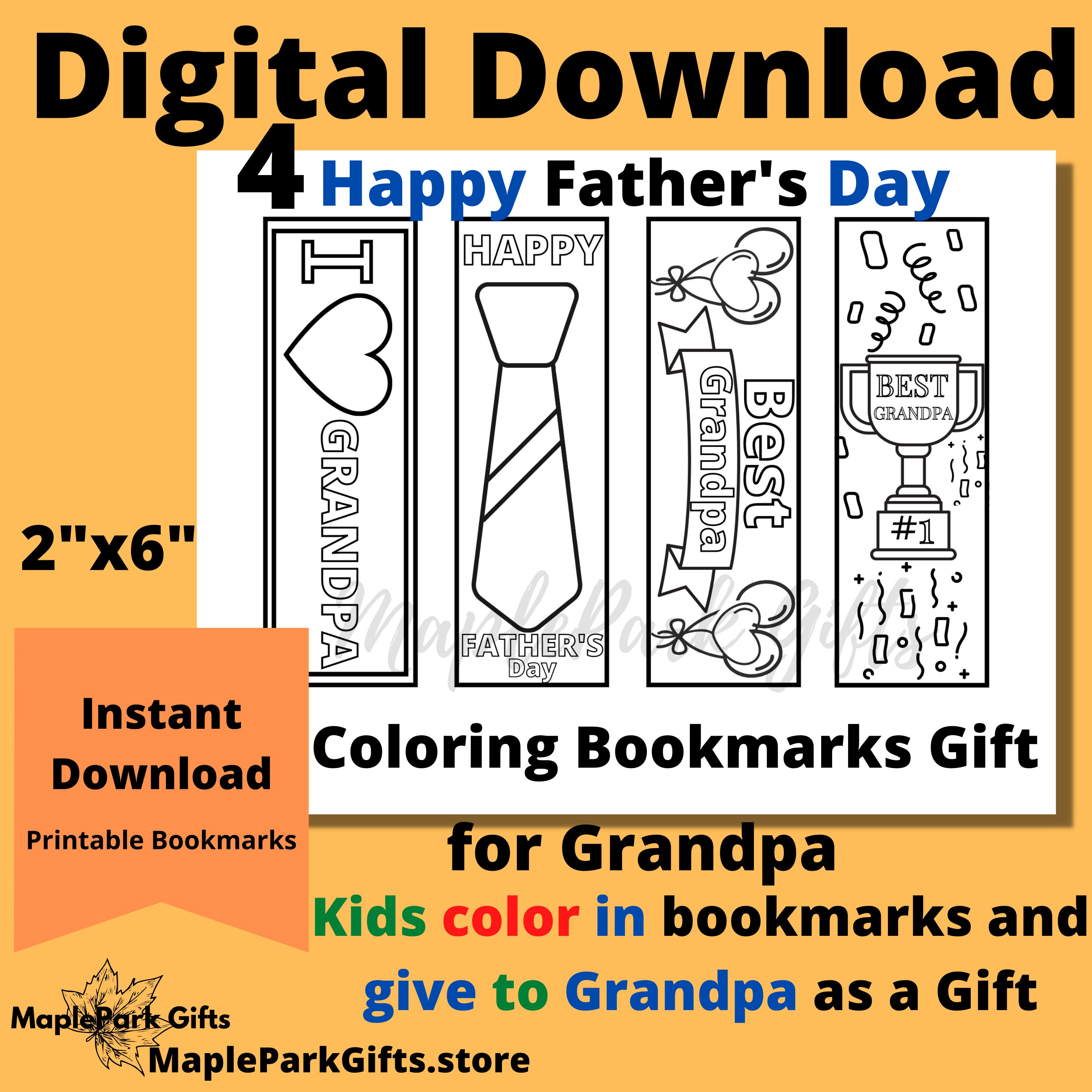 Grandpa Father's Day | Printable Coloring Bookmarks for Kids| Set 2 - Etsy