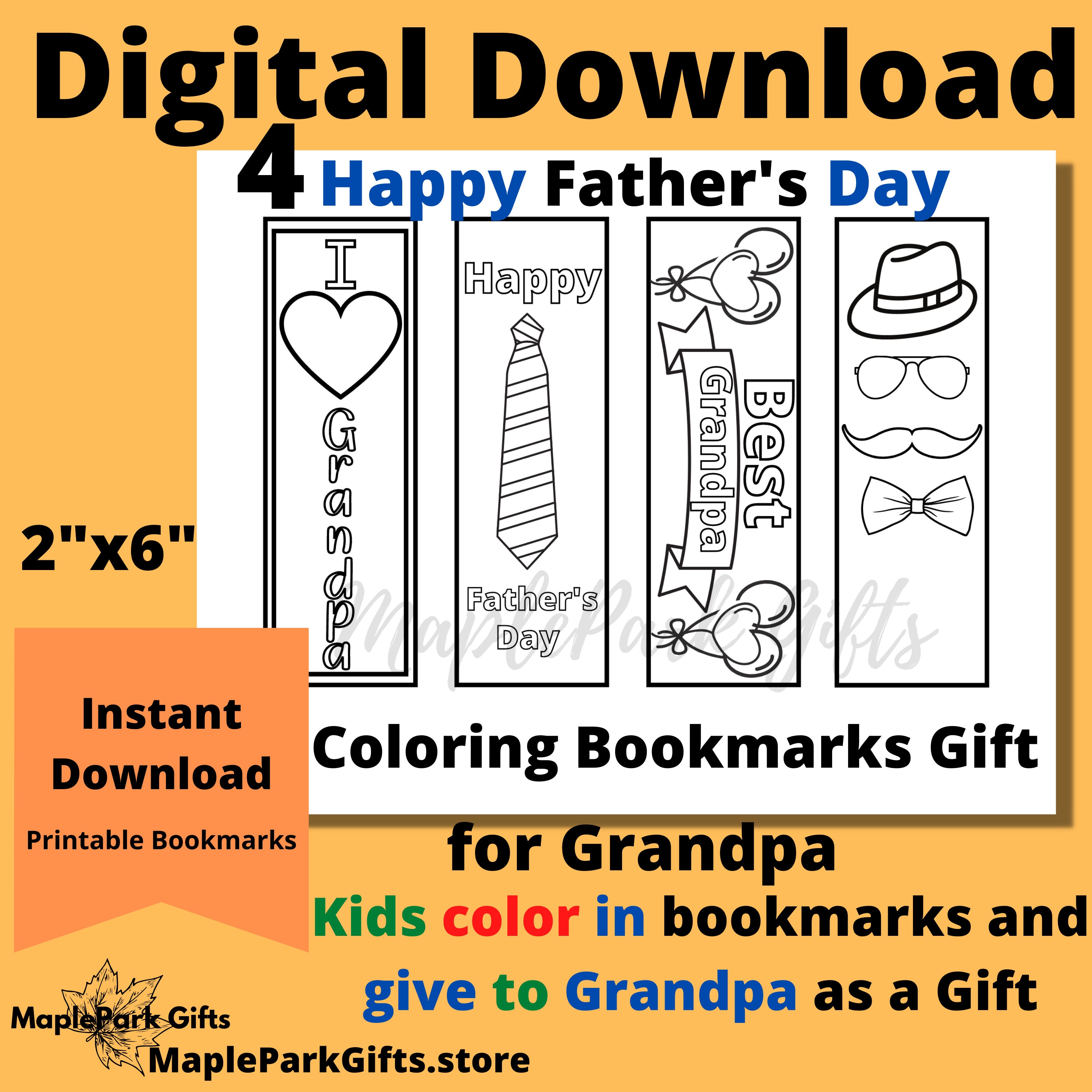 Grandpa Father's Day | Printable Coloring Bookmarks for Kids| Set 1 - Etsy