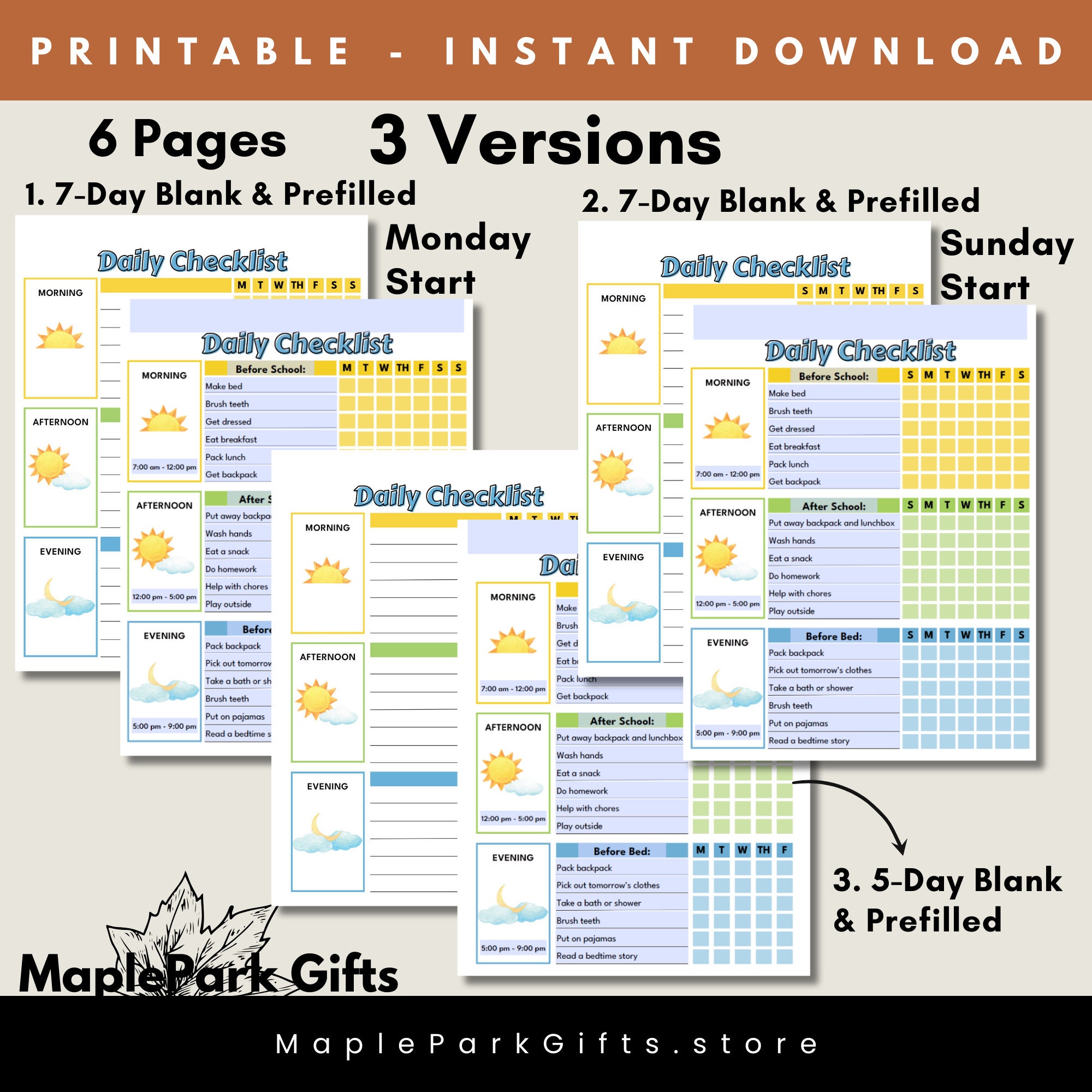 Chores Checklist Printable Daily Routine Chart for Kids Editable ...