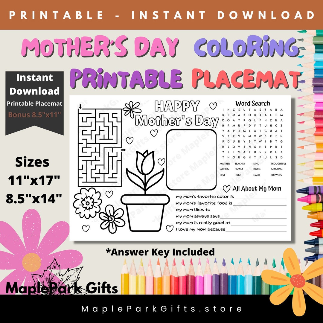 Mother's Day Printable Placemat Coloring Activity Sheet | About Mom ...