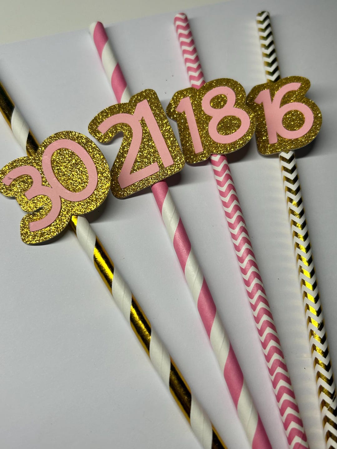 Paper Party Straws, Pink & Gold Straws, Paper Straws, Personalised ...
