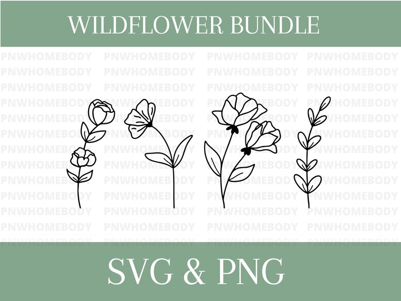Wildflower Bundle Svg, Hand Drawn Floral Svg Png, Botanical Svg, Spring ...
