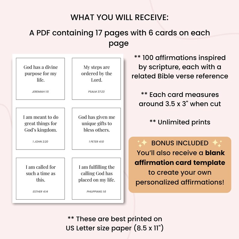 100 Printable Bible Verse Affirmation Cards (PDF Download) - Etsy
