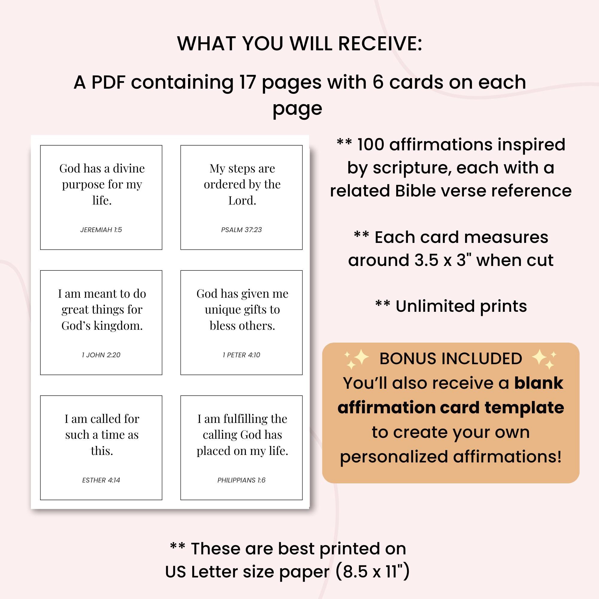 100 Printable Christian Affirmation Cards, Bible Affirmations, Bible ...