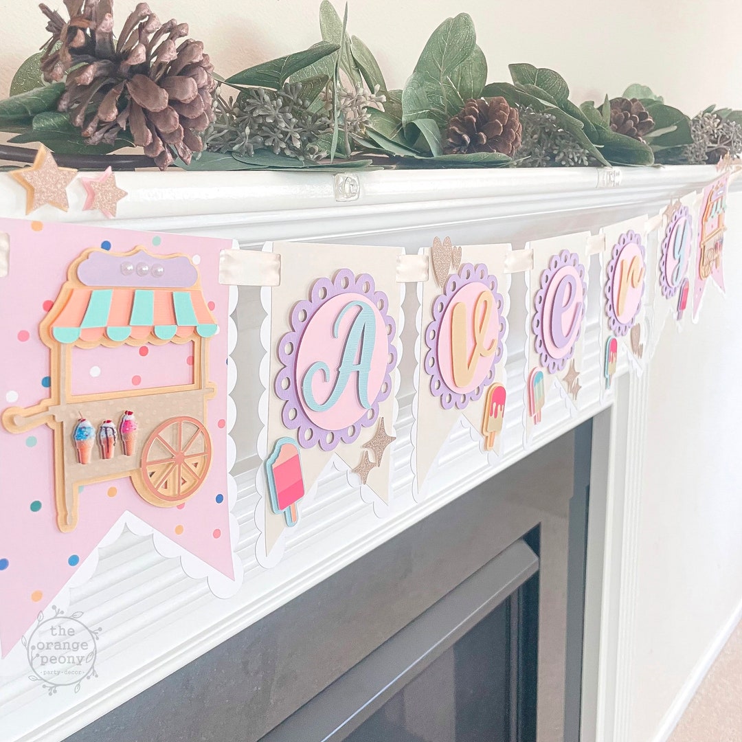 Icecream Birthday Name Banner, Icecream Party Decoration, Icecream ...