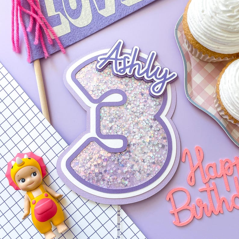 Lavender Number 3 Shaker Cake Topper: Birthday Party Decoration - Etsy