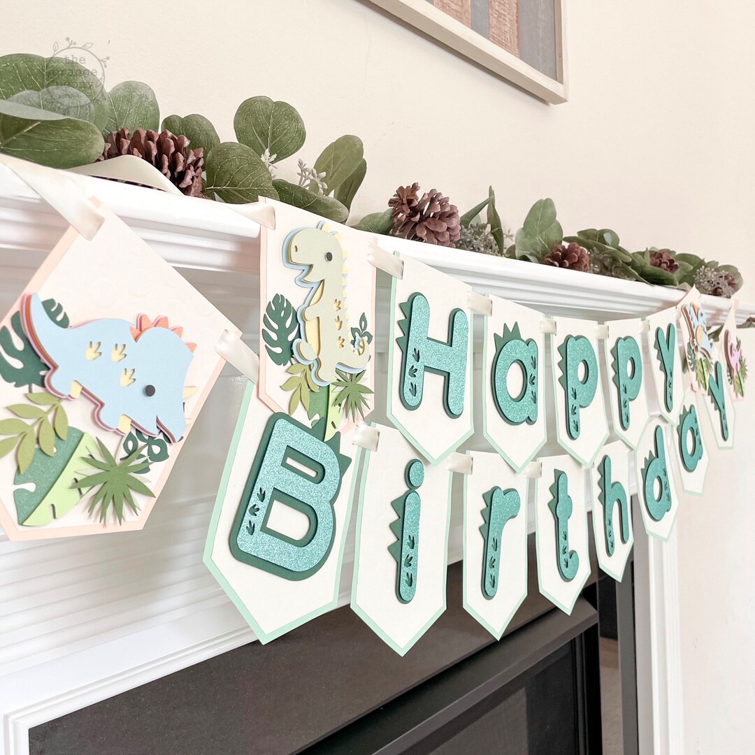 Dinosaur Happy Birthday Banner, Dino Party Decorations, Dinosaur ...