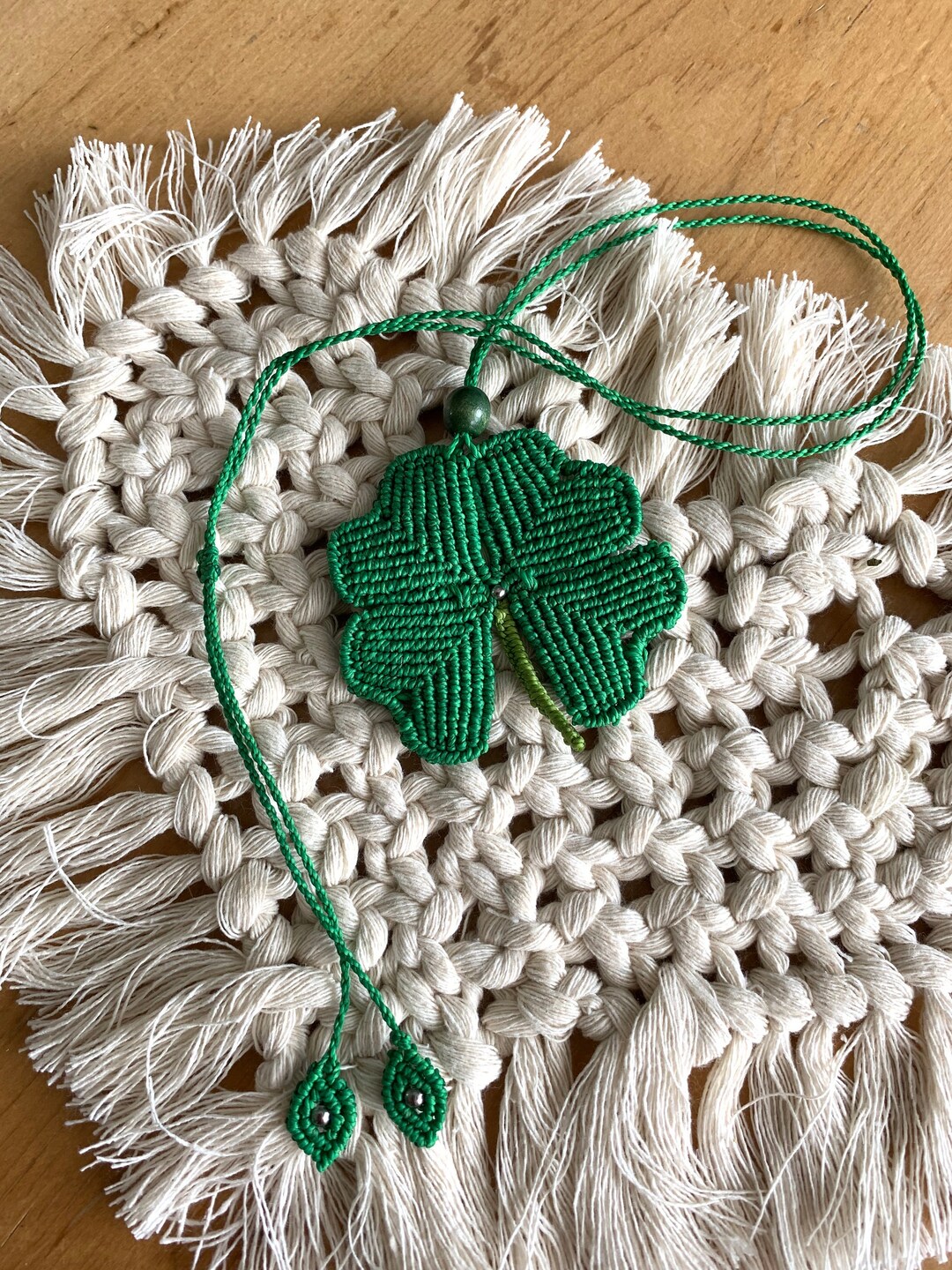 Shamrock Macrame Necklace, Four Leaf Clover Good Luck , Saint-patrick's ...