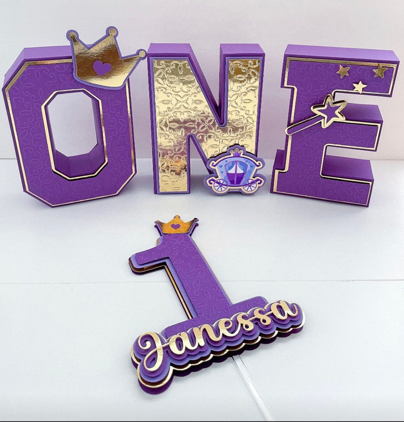 ONE Princess 3D Letters, Princess Cake Topper, 1st Princess Girl ...