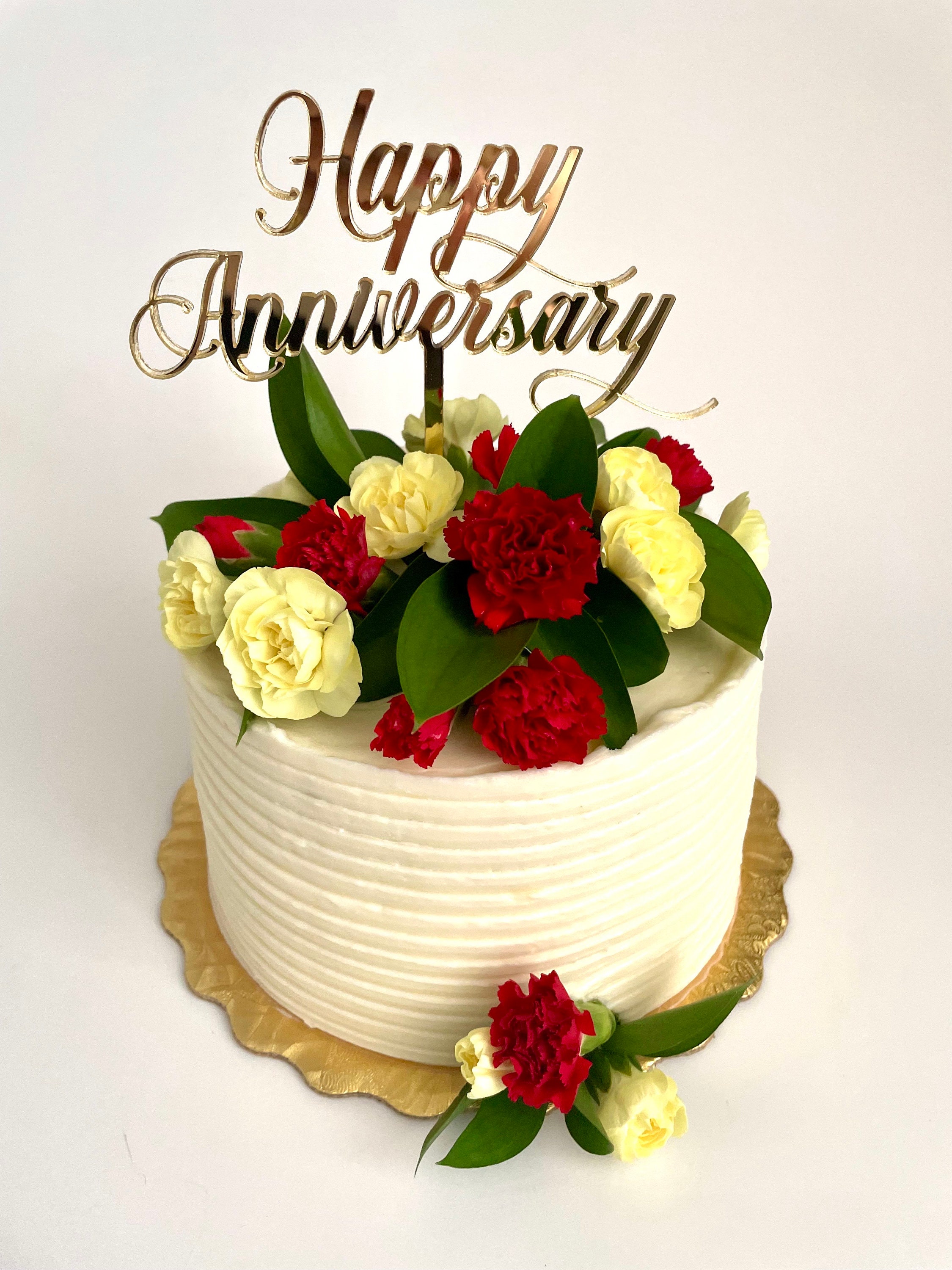 Happy Anniversary Cake Topper, Acrylic Wedding Cake Decoration, Gold ...