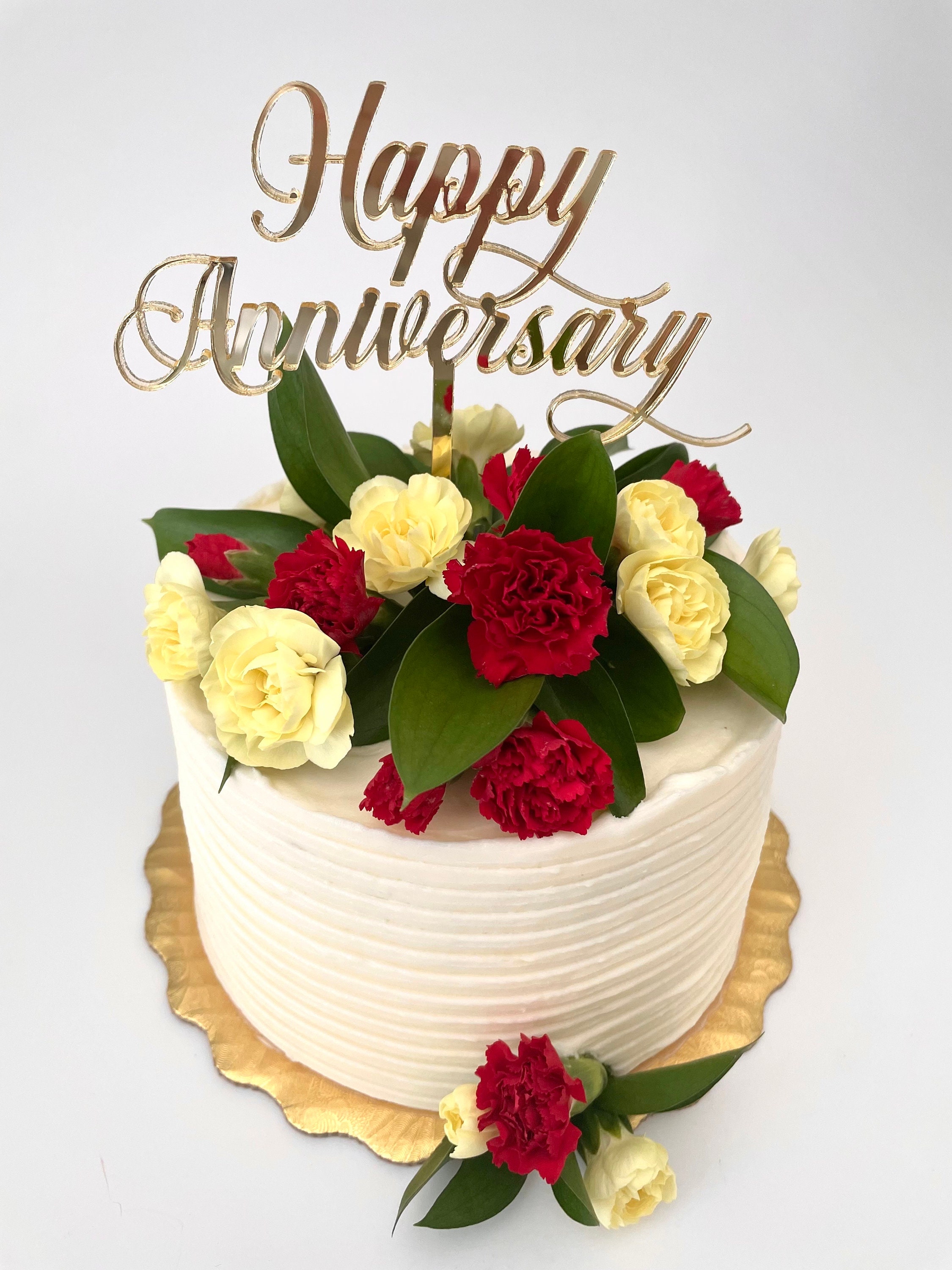 Happy Anniversary Cake Topper, Acrylic Wedding Cake Decoration, Gold ...