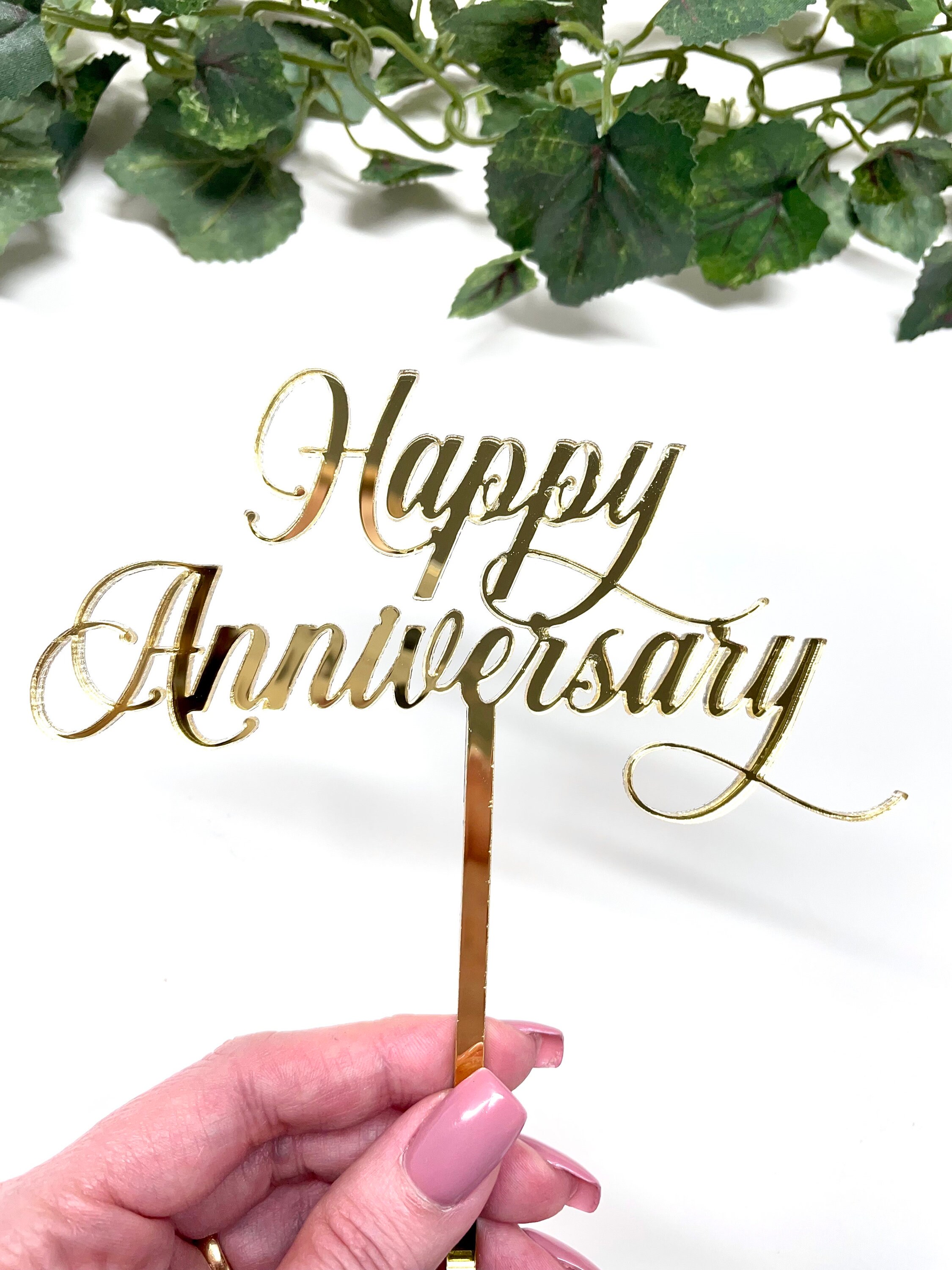 Happy Anniversary Cake Topper, Acrylic Wedding Cake Decoration, Gold ...