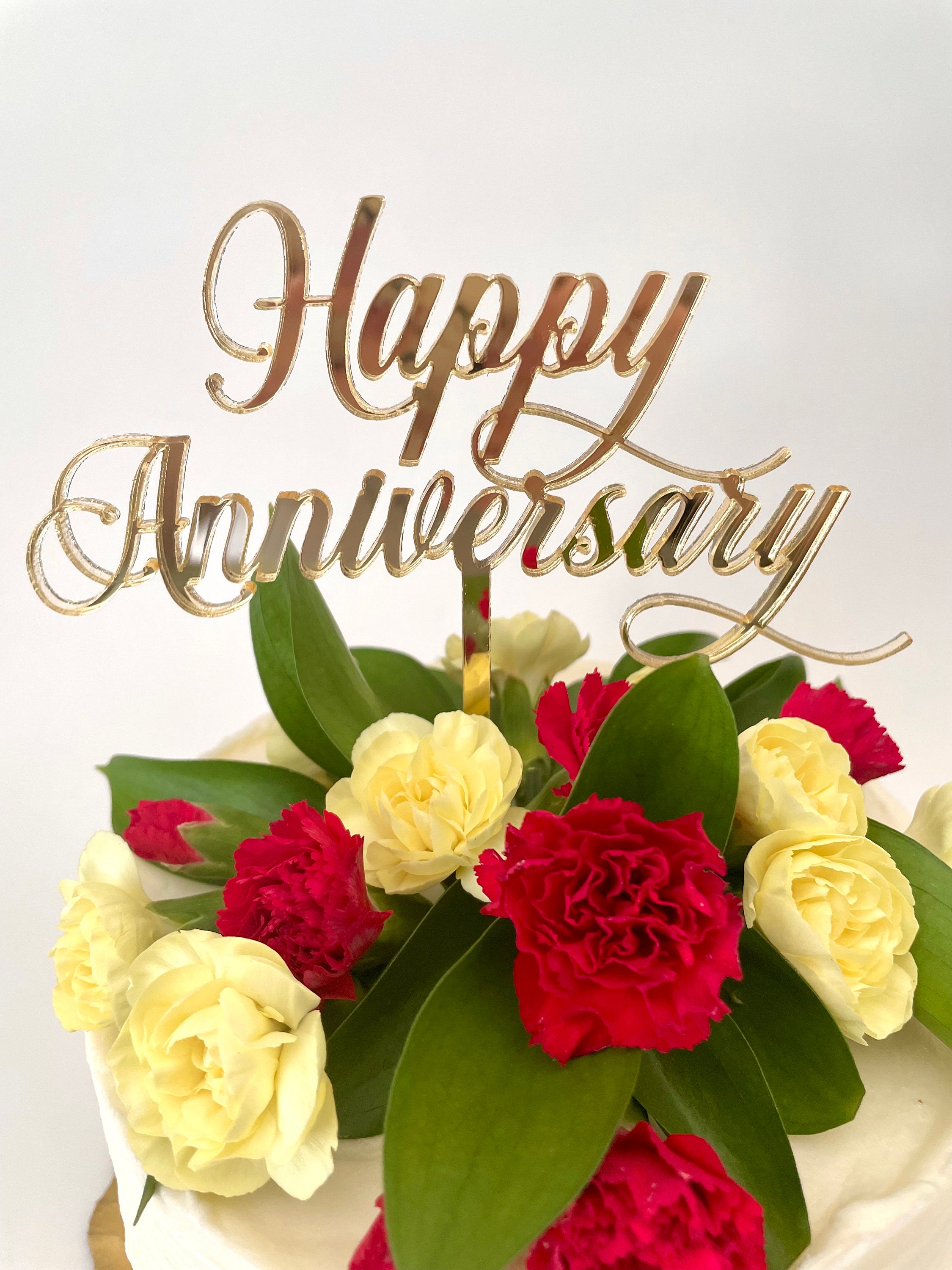Happy Anniversary Cake Topper, Acrylic Wedding Cake Decoration, Gold ...
