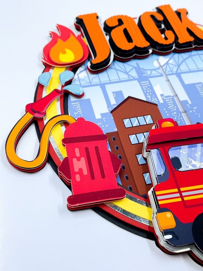 Custom Firetruck Cake Topper, Firefighter Party, Firetruck Birthday ...