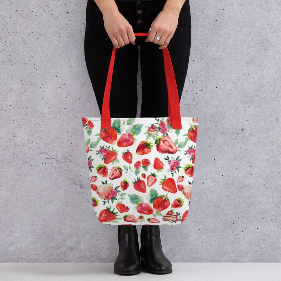 Strawberry Cottage Core Tote Bag Garden Aesthetic Botanical Strawberry ...