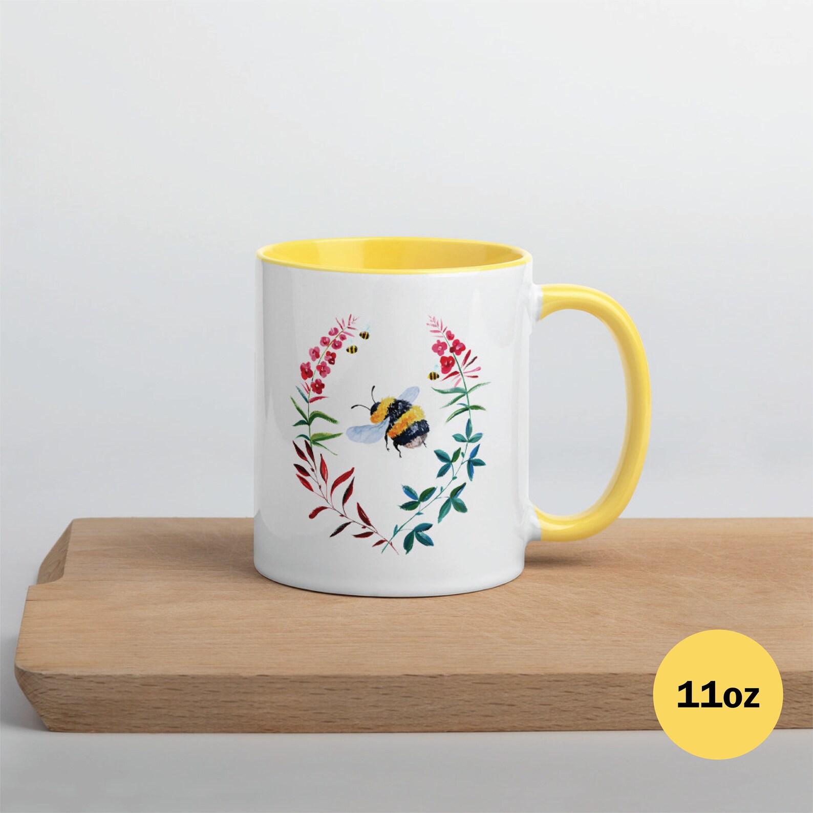 Bee Botanical Ceramic Mug with Color Inside Bumble Bee Tea | Etsy