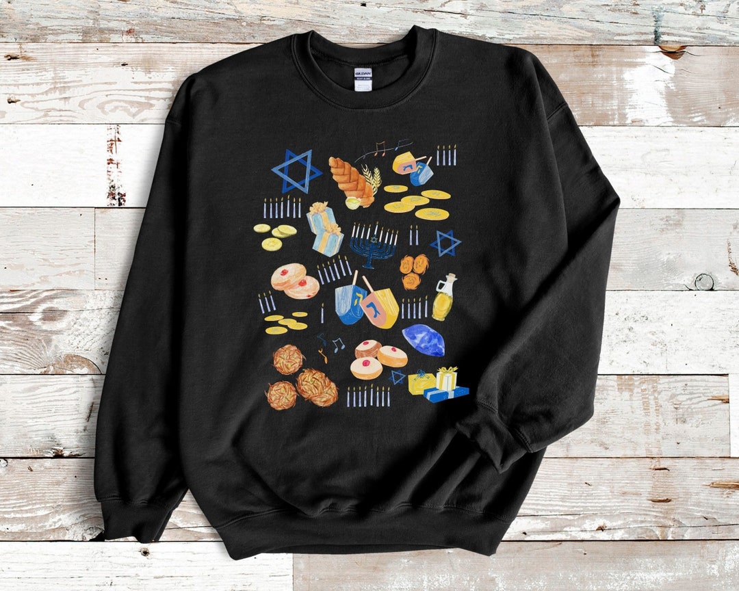 Hanukkah Sweater Chanukah Outfit Latkes Love Sweatshirt Happy Challah ...