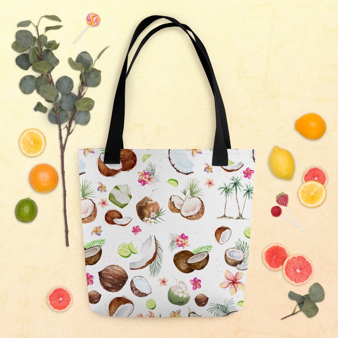 Coconut Cottage Core Tote Bag Garden Aesthetic Botanical Tropical Print ...