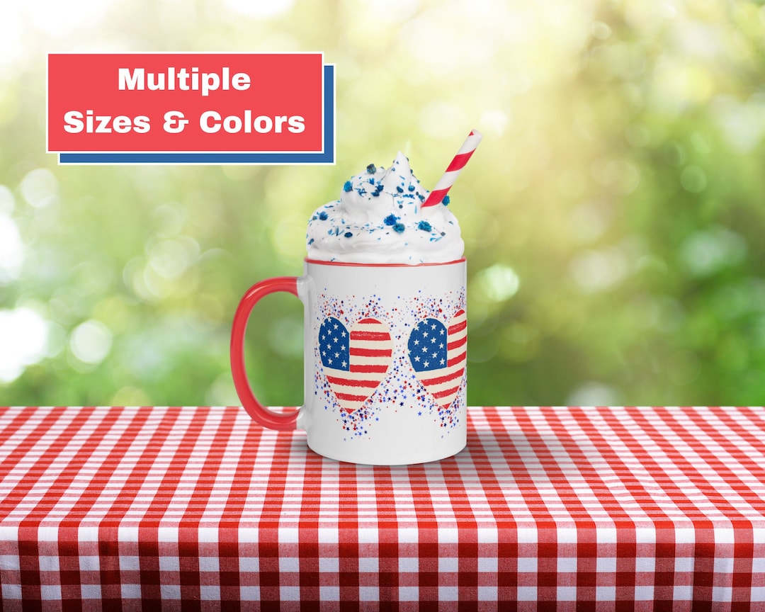 Patriotic 4th of July Mug Cute USA American Flag Heart and Stars Coffee ...