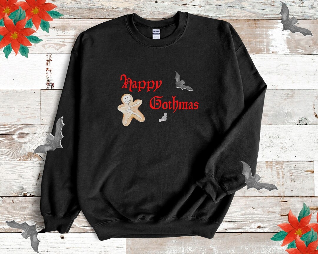 Happy Gothmas Cute Goth Christmas Sweater Skeleton Gingerbread Man ...