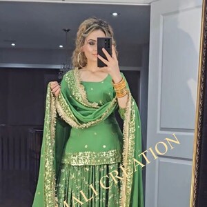 Outstanding Perrot Color Sequence Embroidery Work Top Lehenga Suit ...