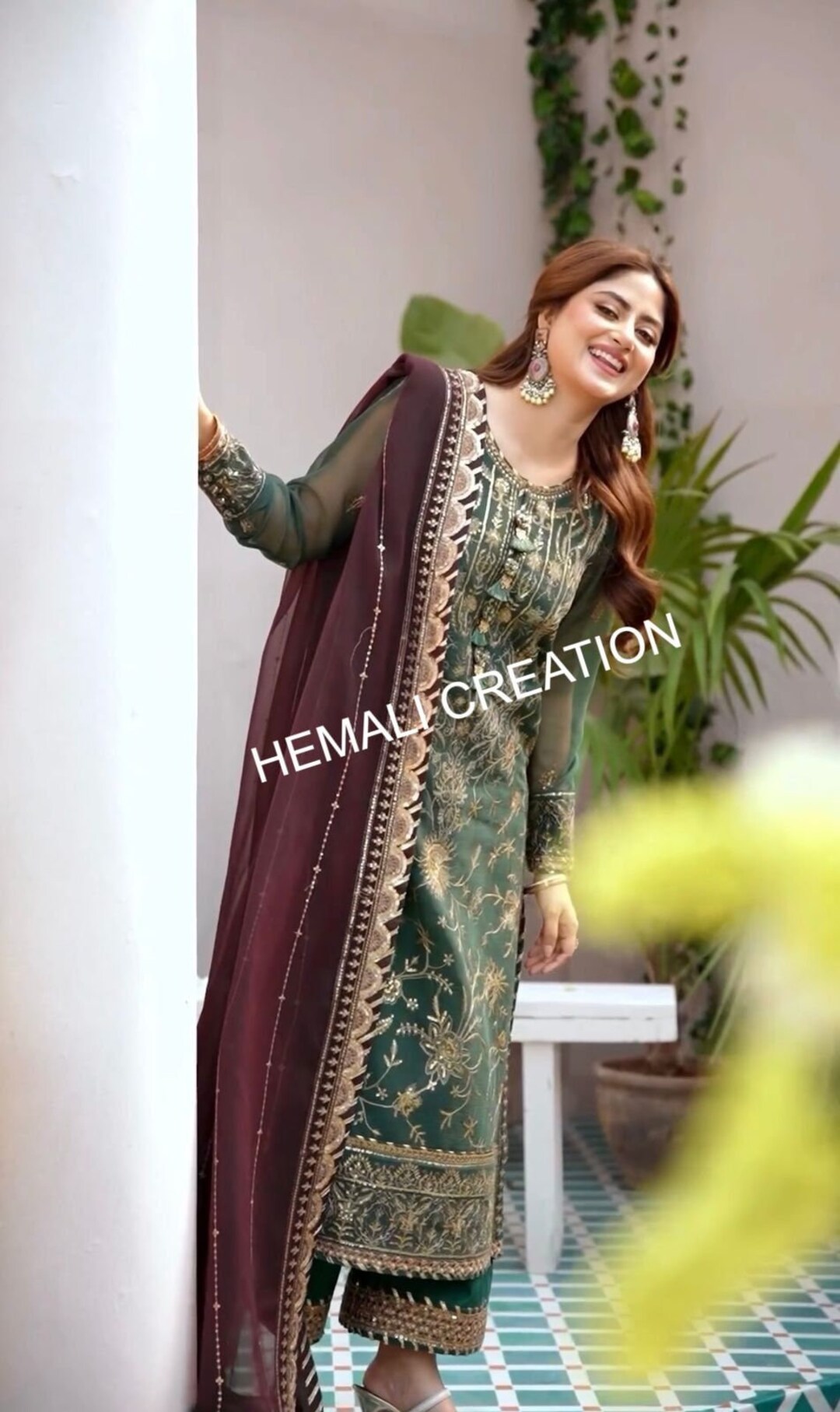 Georgette Embroidered Salwar Kameez Set, Women 3 PC Green Kurti Pant ...