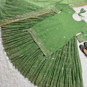 Outstanding Perrot Color Sequence Embroidery Work Top Lehenga Suit ...