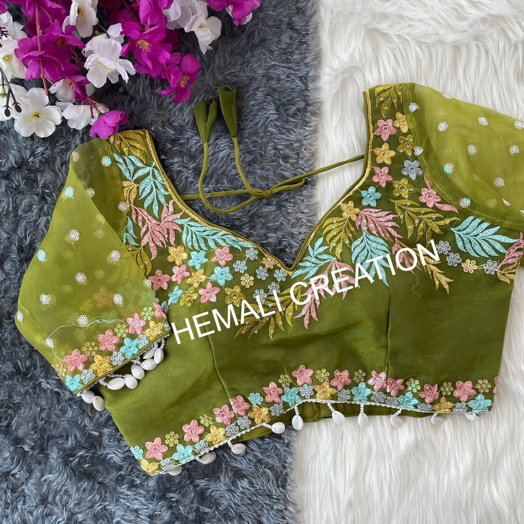 Mesmerizing Mehendi Green Net Designer Readymade Saree Blouses, Indian ...