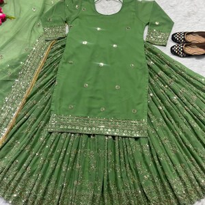 Outstanding Perrot Color Sequence Embroidery Work Top Lehenga Suit ...