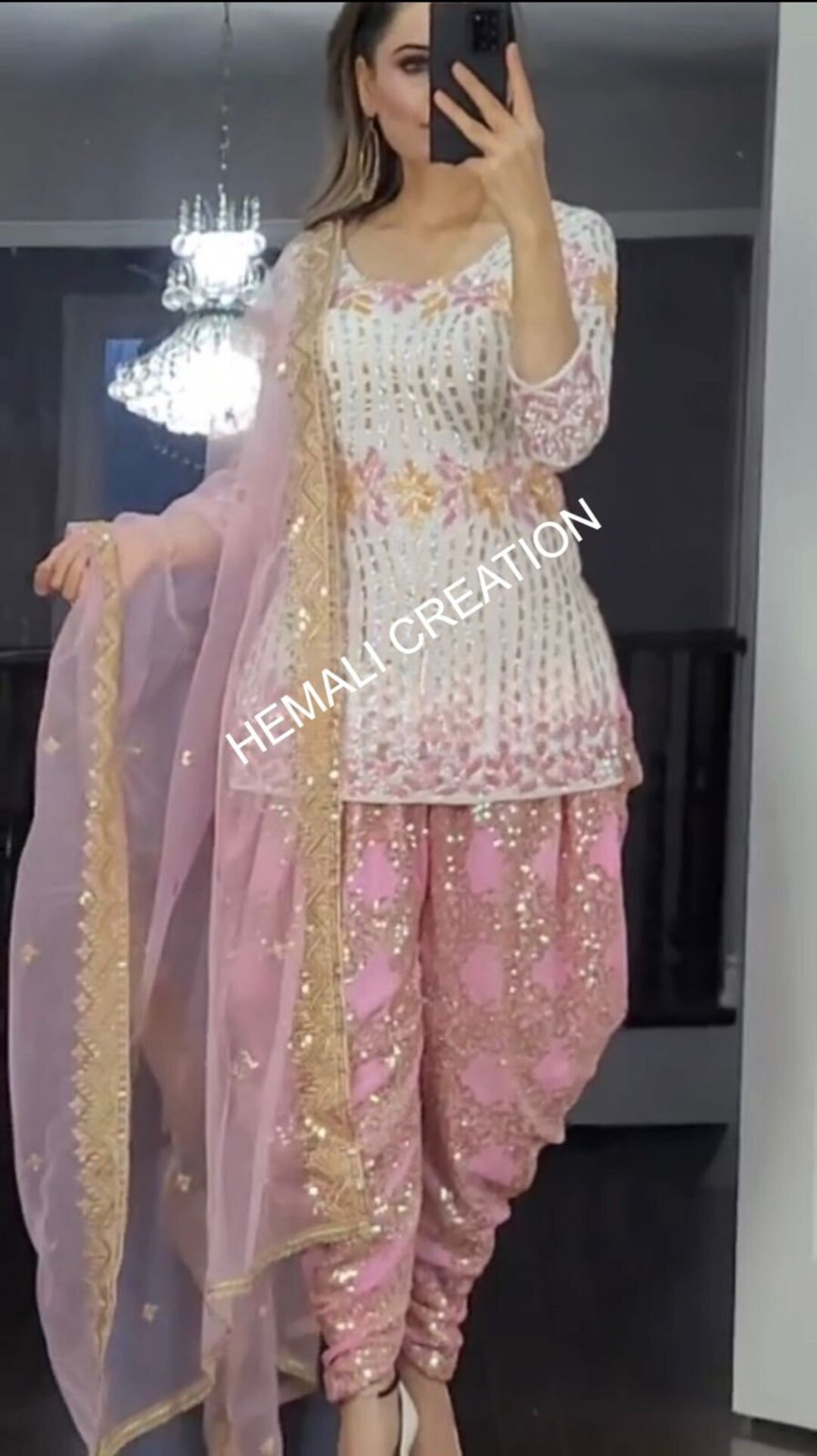 Light Pink Embroidery Work Readymade Dress, Georgette 3 Piece Suits ...