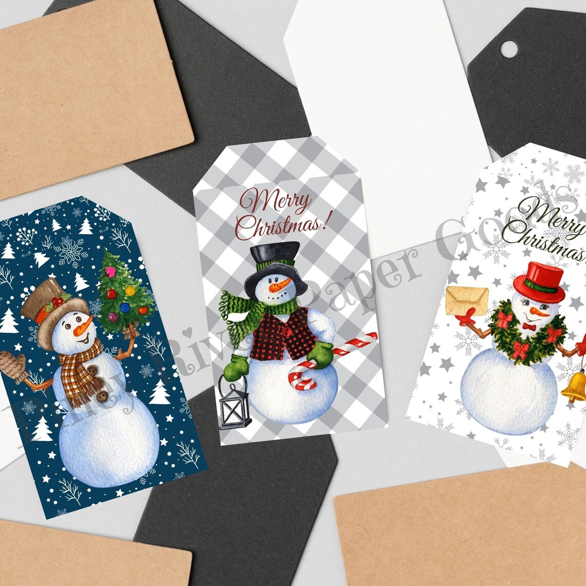 Snowman Gift Tags, Set of 9, Printable Gift Tags, Snowman Bag Toppers ...