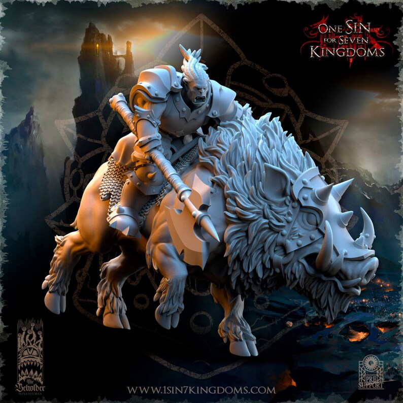 Orc Halberd Boar Rider B Fighter Beholder Minatures - Etsy