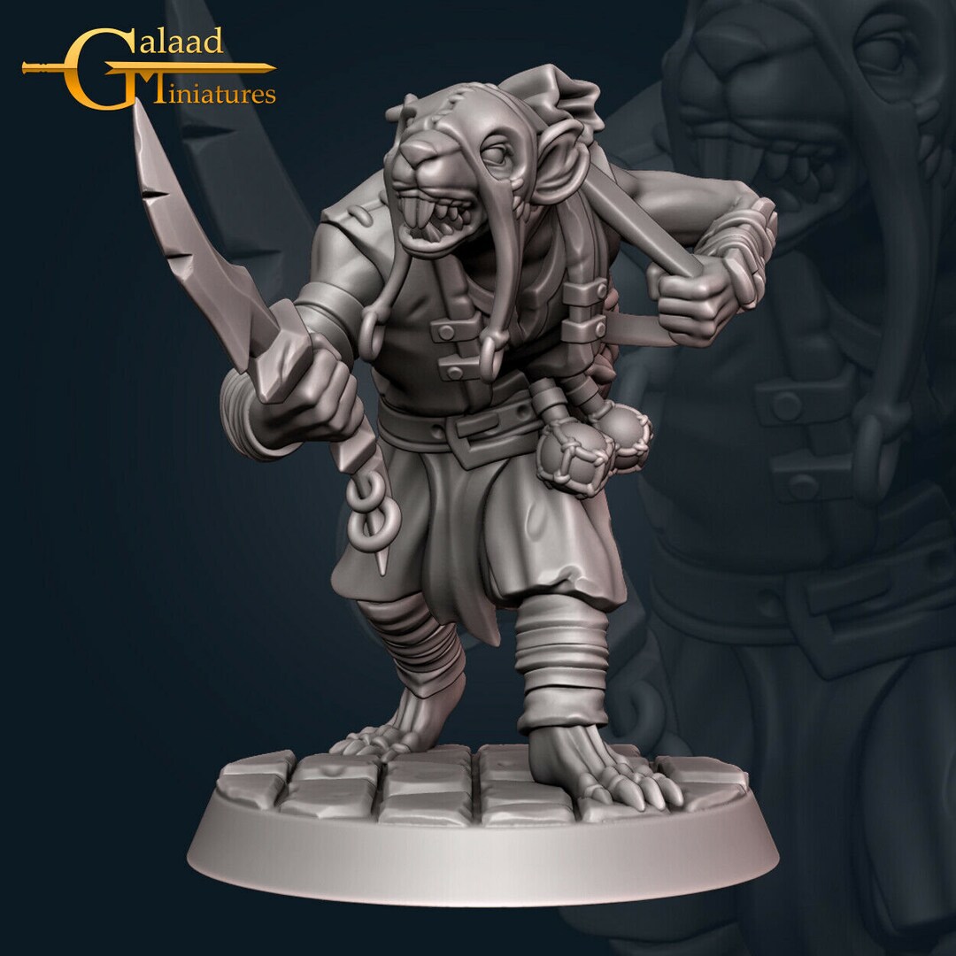 Ratfolk Rogue 1 - Galaad Miniatures - Fantasy Dungeons and Dragons Mini ...