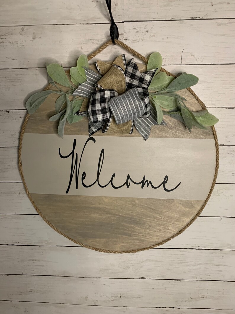 Welcome Sign Door Decor Farmhouse Buffalo Plaid Round - Etsy