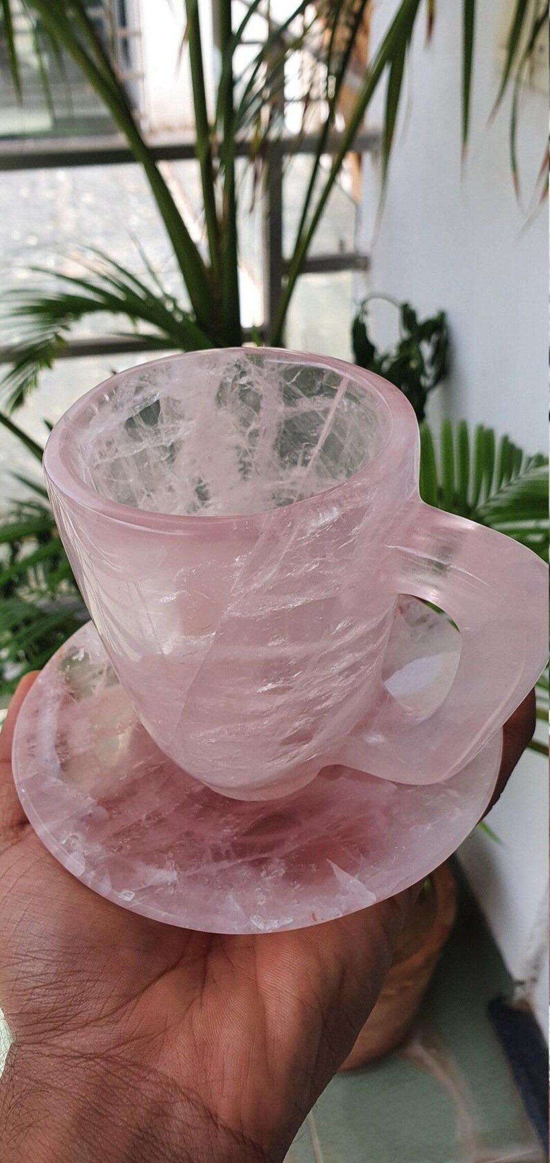 Handmade Rose Quartz Carving Cup & Saucer Set - 4 Inch - Etsy