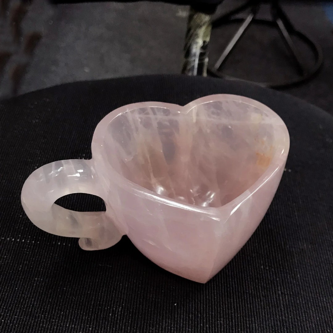 Handmade Rose Quartz Crystal Cup: Heart-shaped Gemstone Decor - Etsy