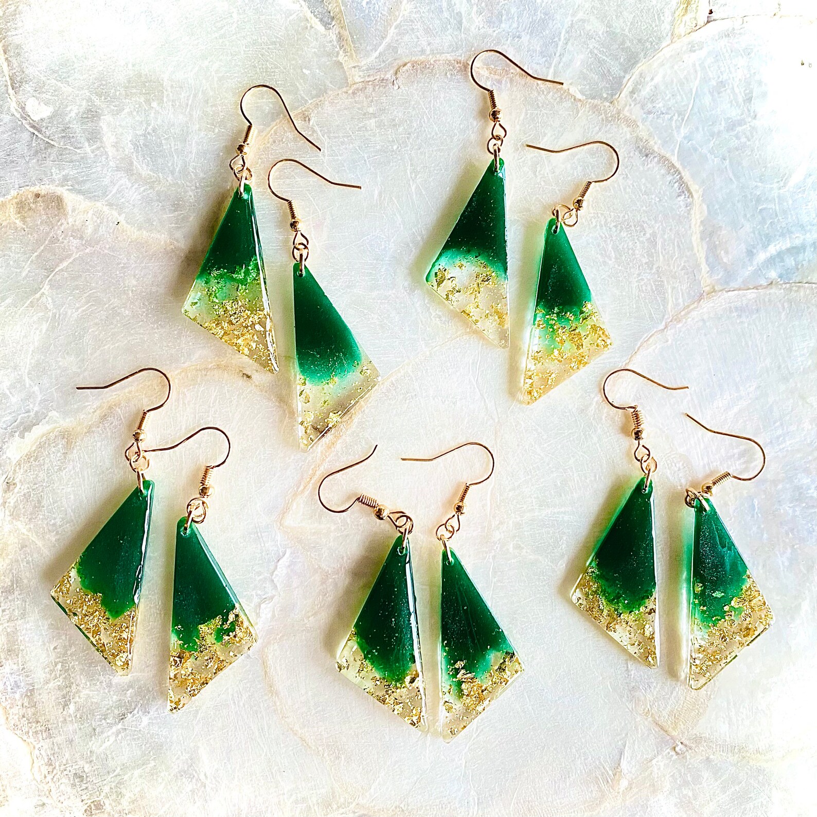 Geometric Green and Gold Earrings Acetate Resin Earrings - Etsy