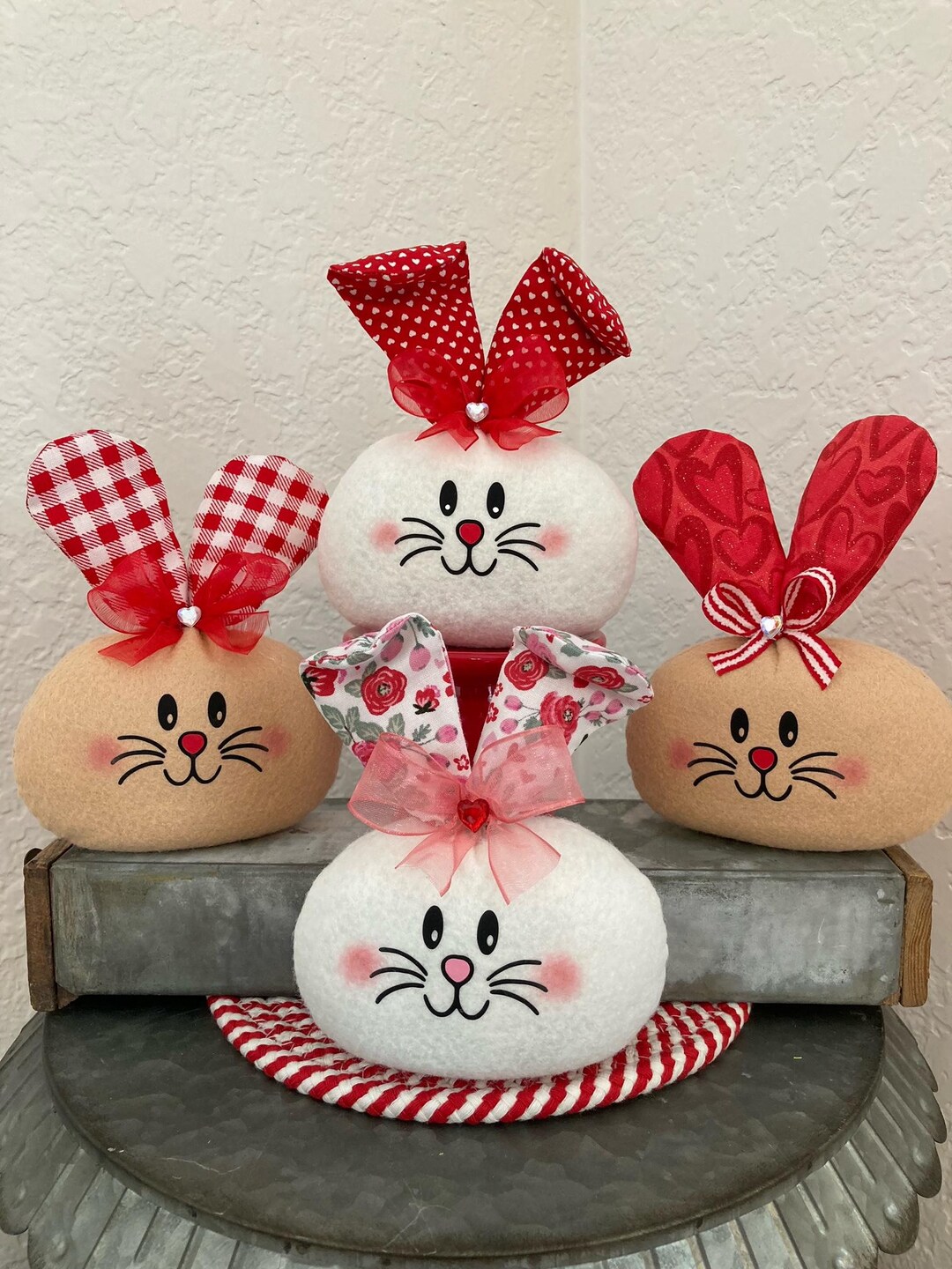 Fabric Valentine Rabbit/stuffed Valentine Rabbit/tiered Tray Valentine ...