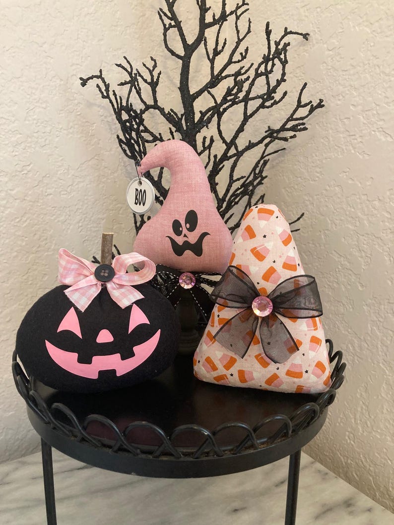 Pink Halloween Decor: Handmade Ghost, Candy Corn, Pumpkin Tiered Tray ...