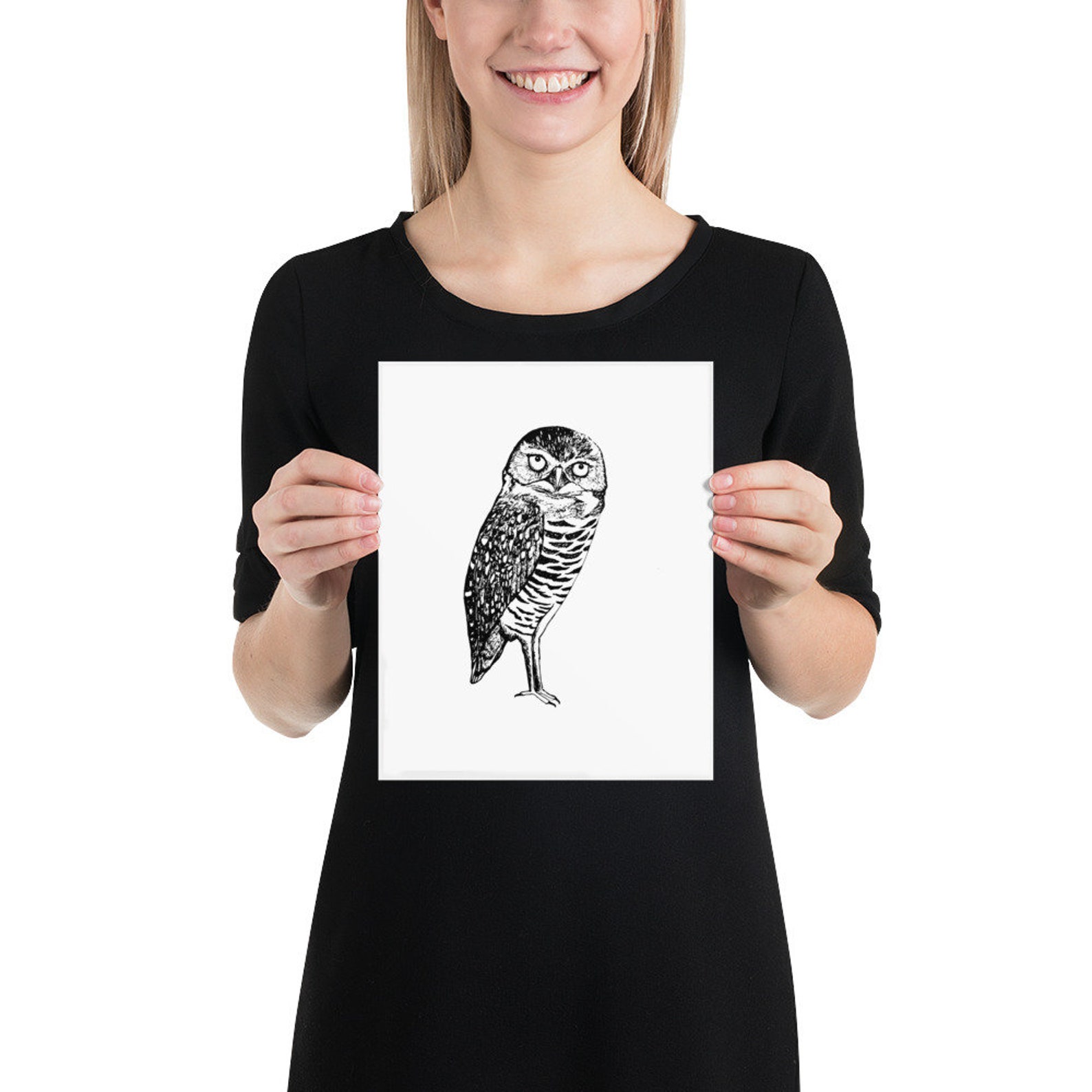 Owl Artwork, Minimalist Owl Print, Burrowing Owl, Owl Drawing, Black ...