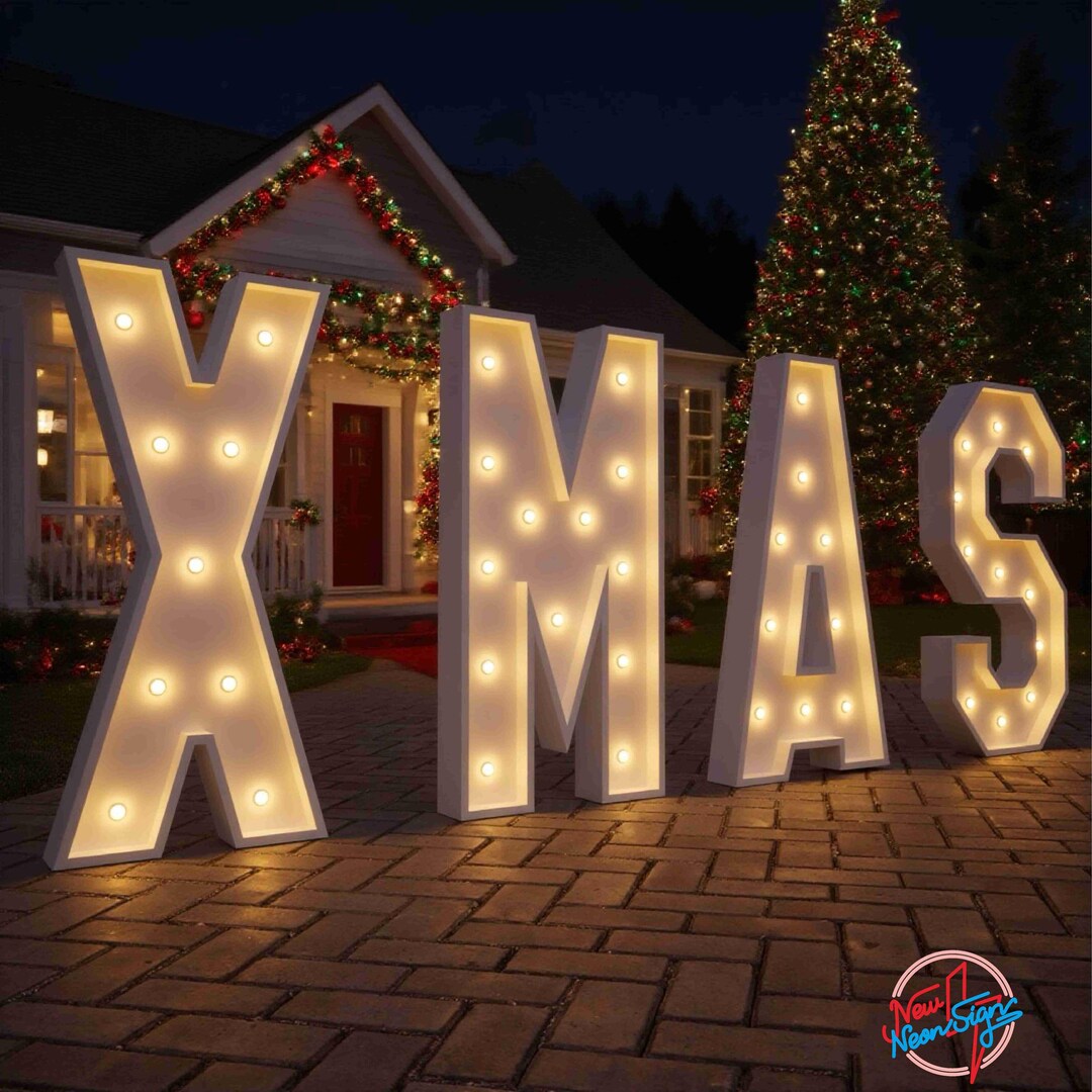 XMAS 3D Light up Marquee Letters - Christmas Holiday Decor - Illuminated Fireplace Sign ...