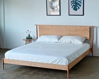 British Walnut Wood Bed – Solid Walnut Platform Bed Frame – Handmade Minimalist Low Profile Bed ...