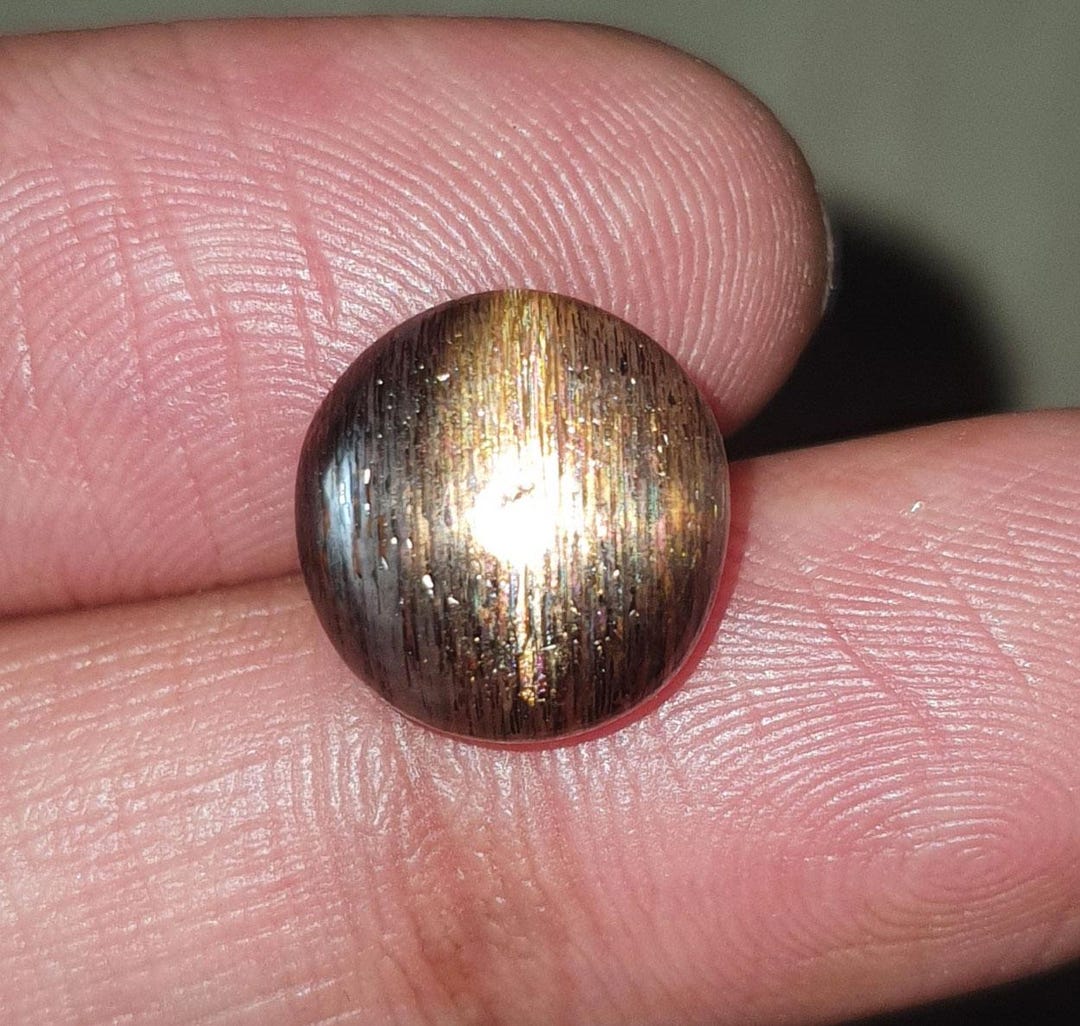5.34 Ct Natural Black & Golden Star Sunstone 4 Rays Round Cabochon AAA ...