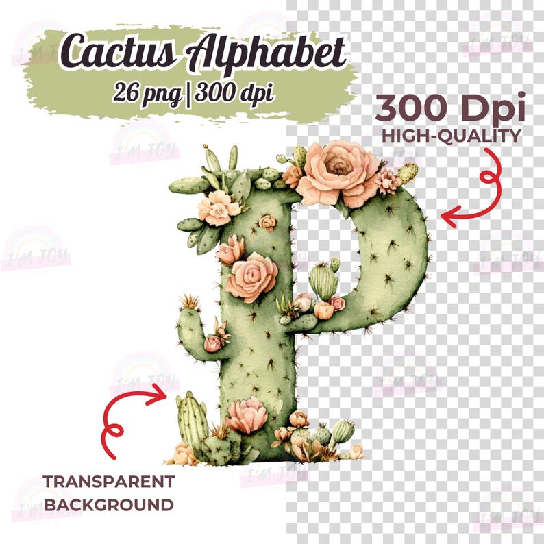 Cactus Alphabet Watercolor Clipart: Floral Succulent Letters (digital ...