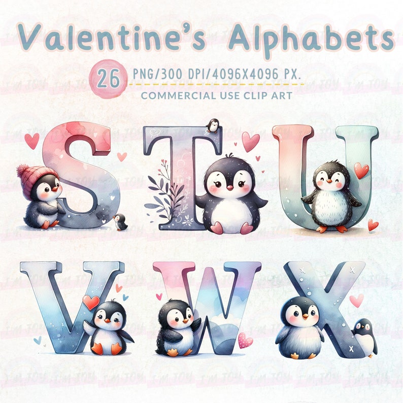 Penguin Valentine's Alphabet Clipart: Love Letters (digital Download ...