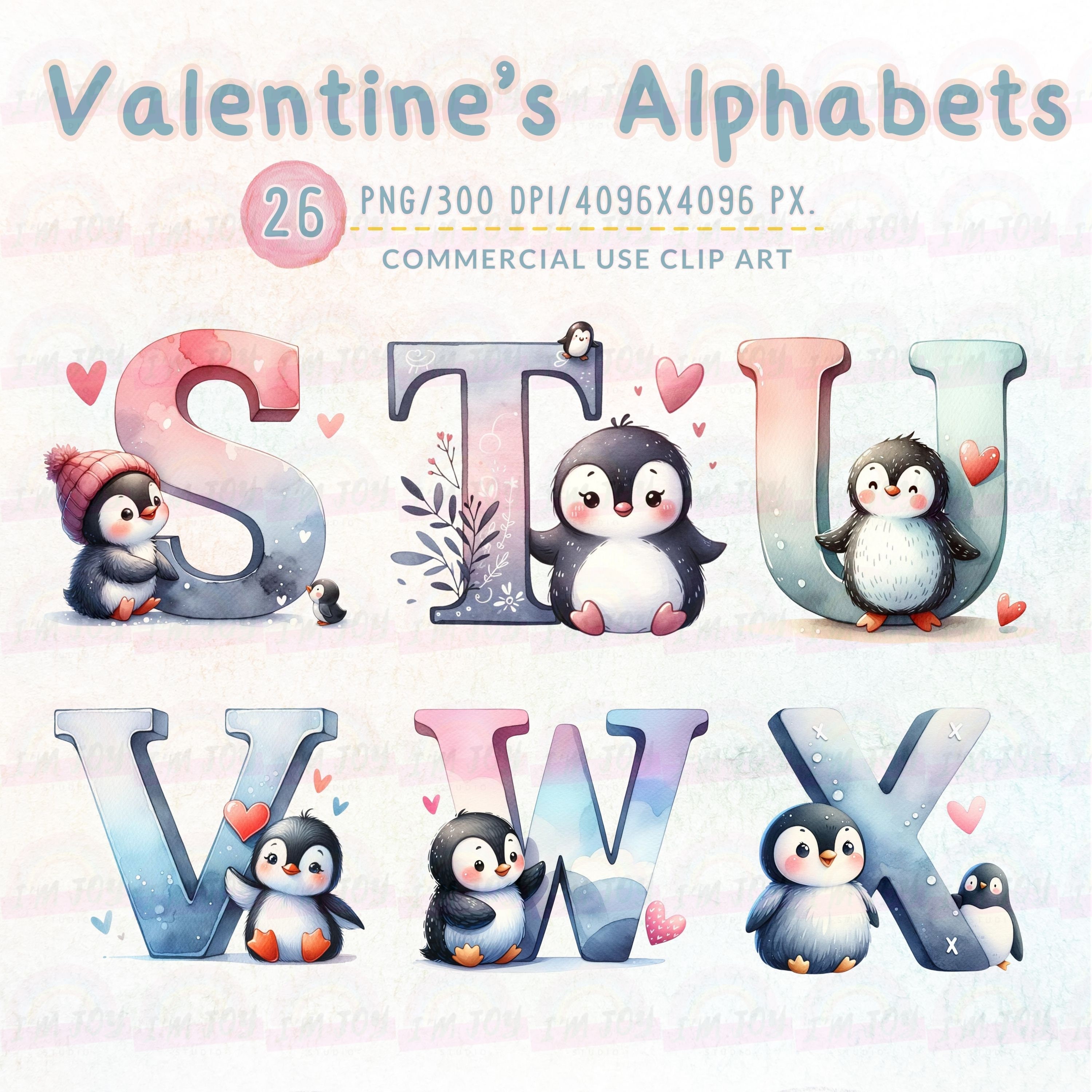 Penguin Alphabet Valentine's Day Clipart,alphabet Love Letters ...