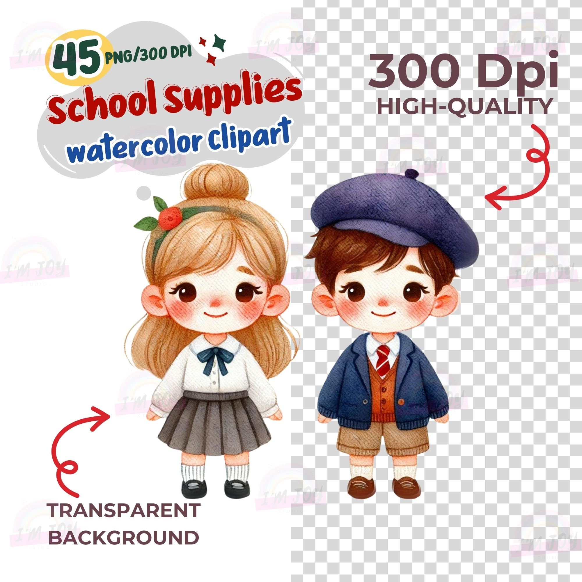 Watercolor School Supplies Clipart Set - Cute Kids School Elements ...
