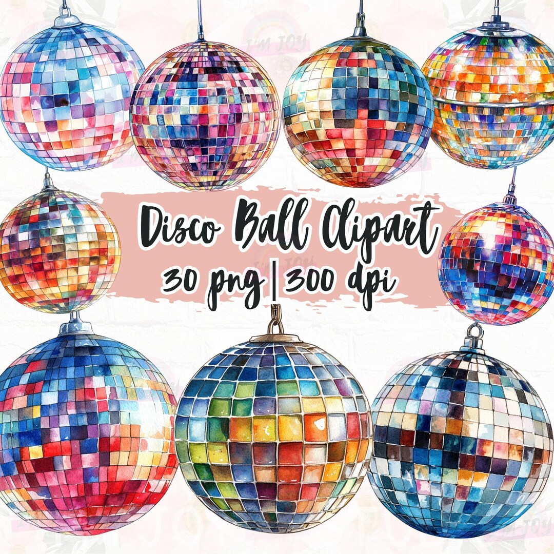 Watercolor Disco Ball Clipart, Colorful Disco Ball, Retro Disco Party ...