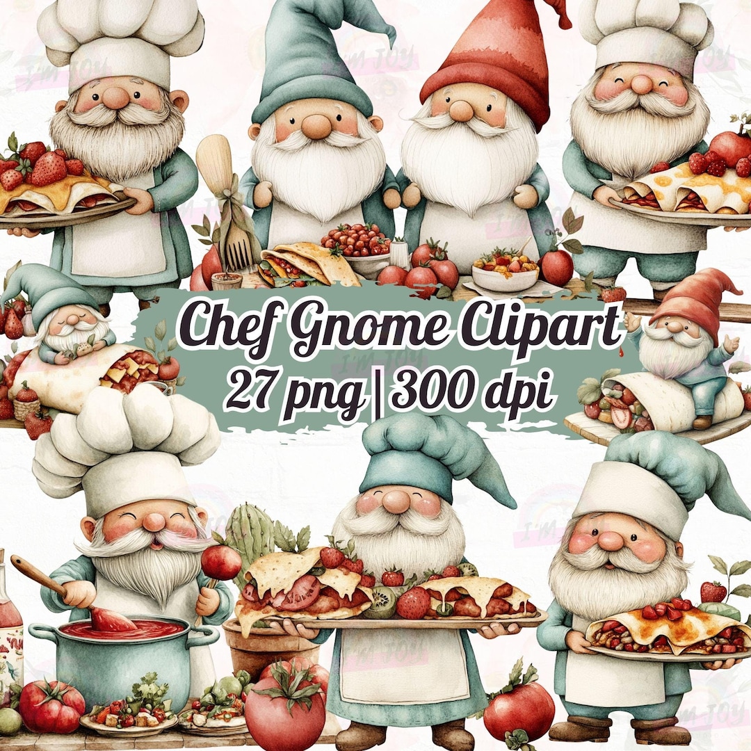 Chef Gnome Watercolor Clipart, 27 PNG Files,kitchen Gnome,cuisine Gnome ...
